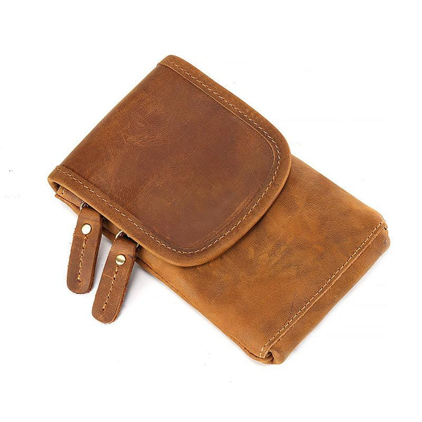 Casual Brown Leather Cell Phone Holster Belt Pouch For Men Waist Bags