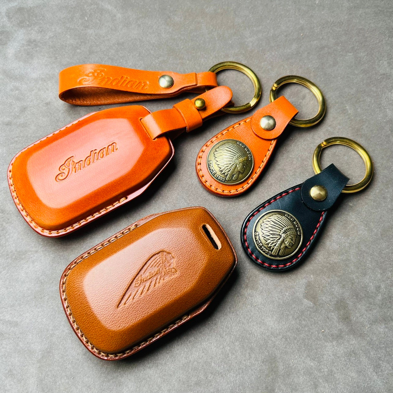 Black Leather Indian Chief Dark Horse Motorcycle Key Holder Handmade L ...