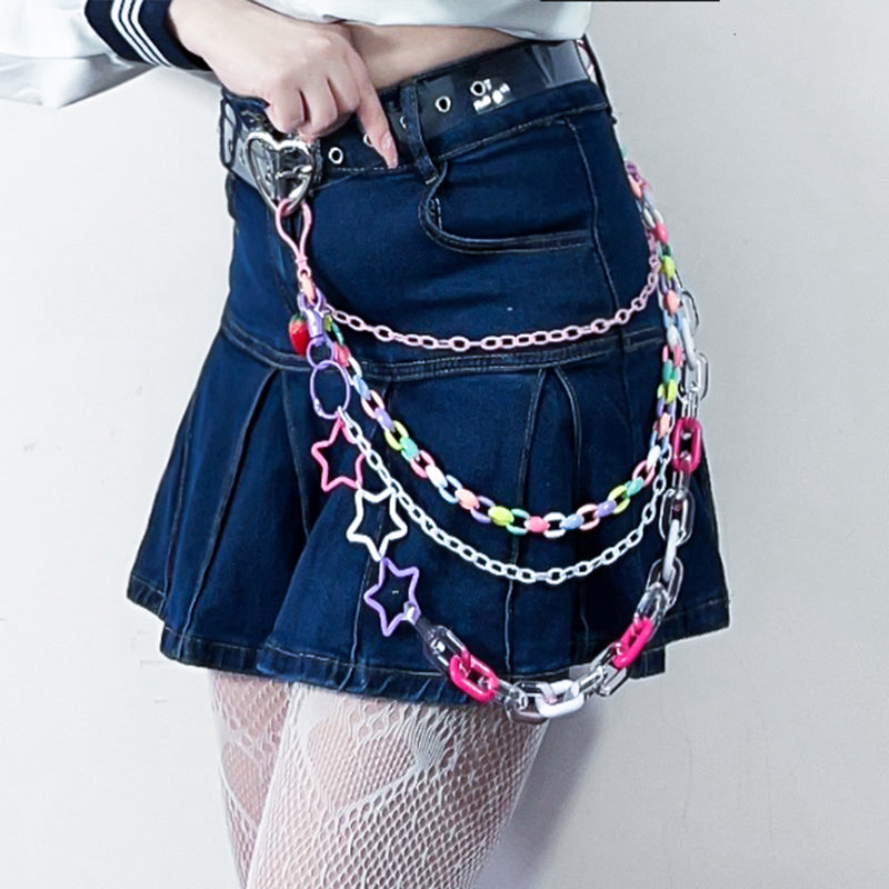 Cute Womens Star Plastics Jeans Chain Colorful Light Double Layers Pan ...