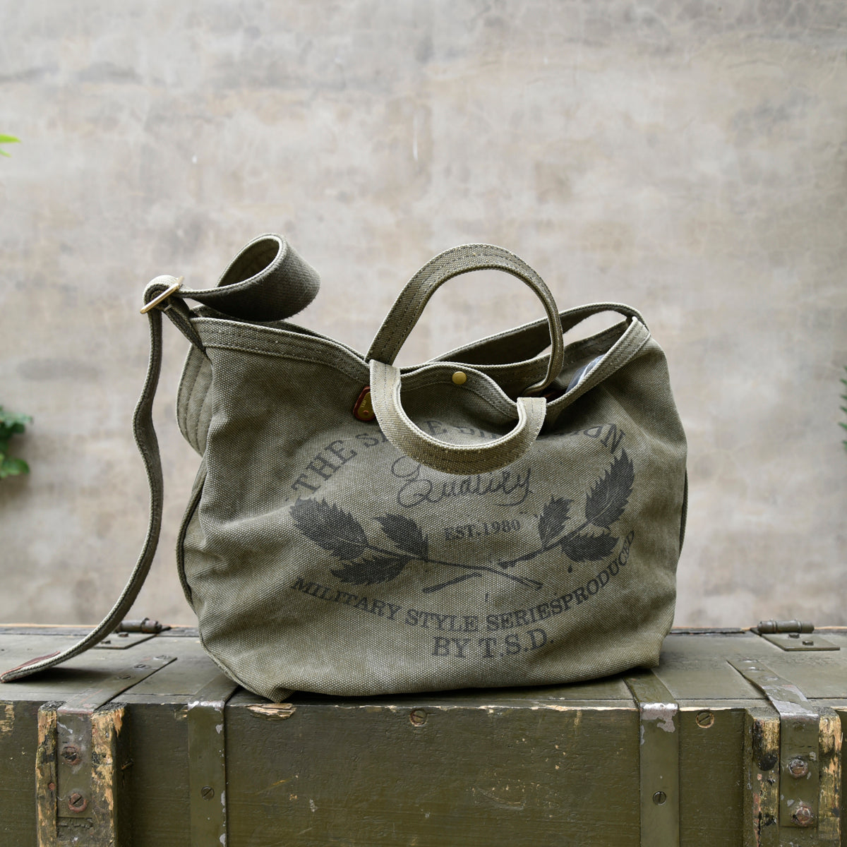Army Green Tote Handbag Messenger Bag Canvas Tote Bag Green Distressed ...