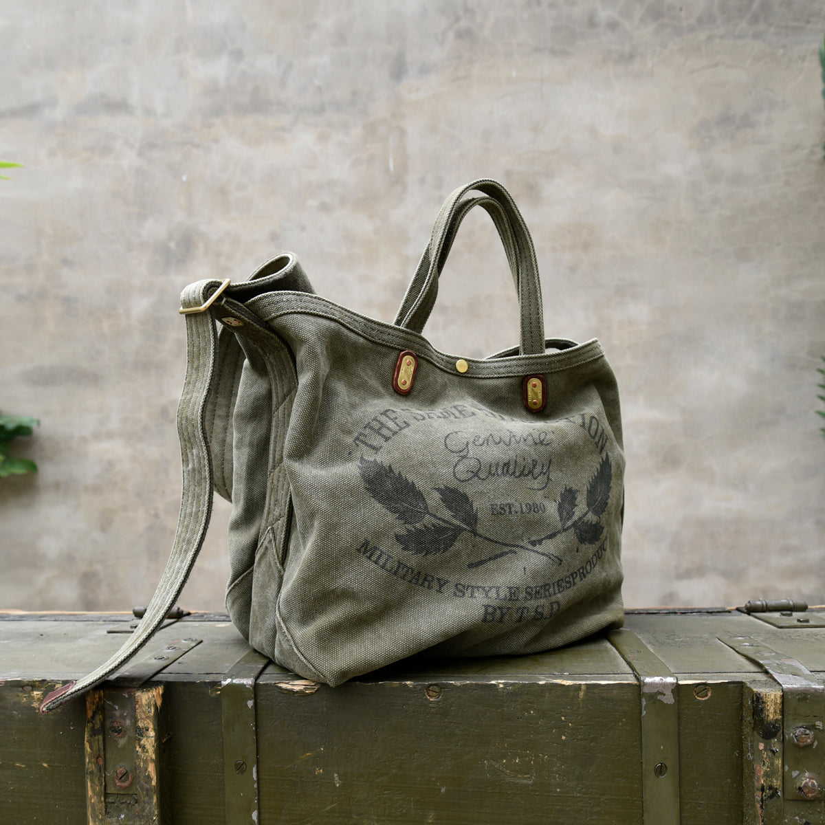 Army Green Tote Handbag Messenger Bag Canvas Tote Bag Green Distressed ...