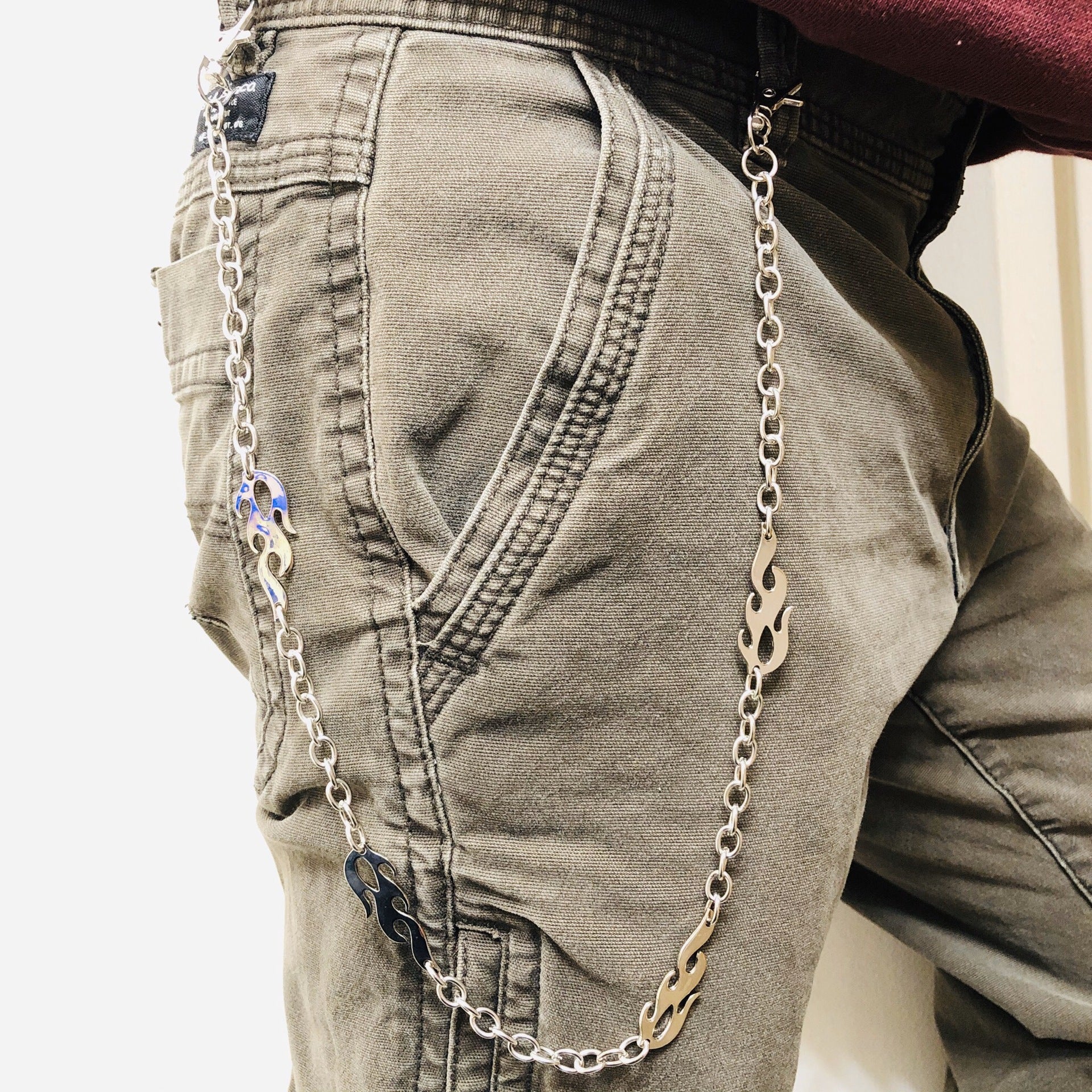 Cool Silver Flame Wallet Chains Silver Long Flames Biker Pants Chain F ...