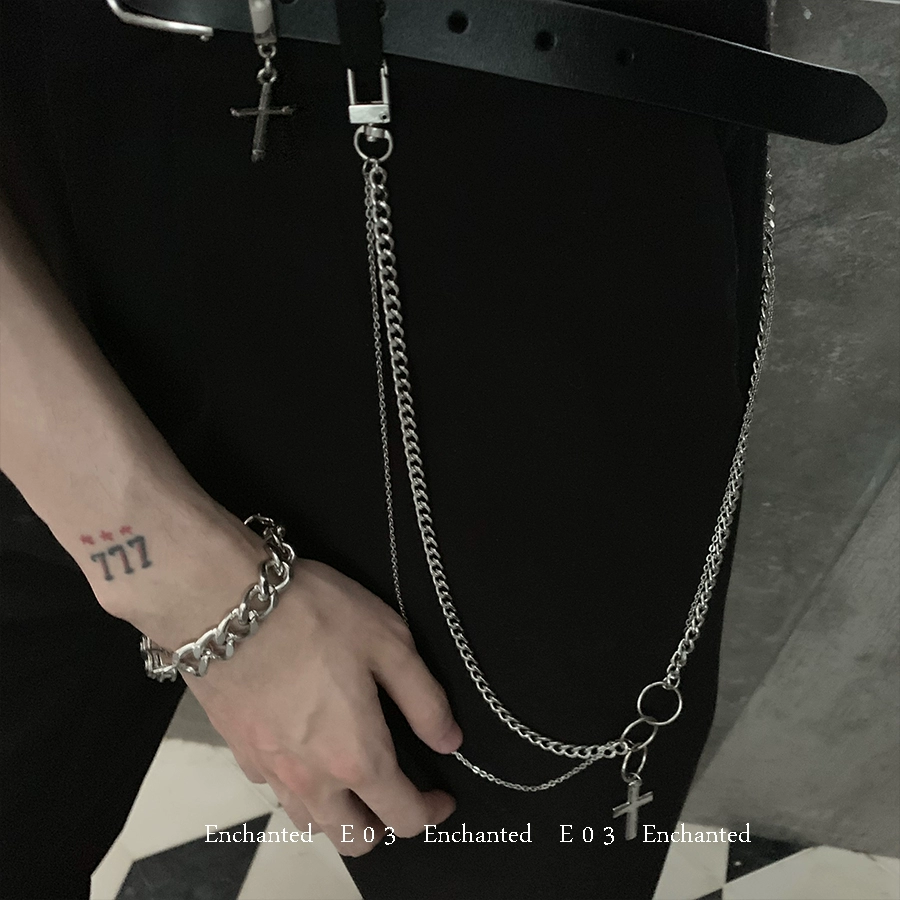 Unique Silver Mens Cross Wallet Chain Double Biker Wallet Chain Double ...