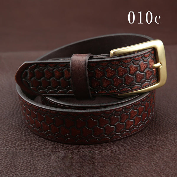 Handmade Tooled Leather Belt Armor Pattern Mens Brass Leather Belt for ...