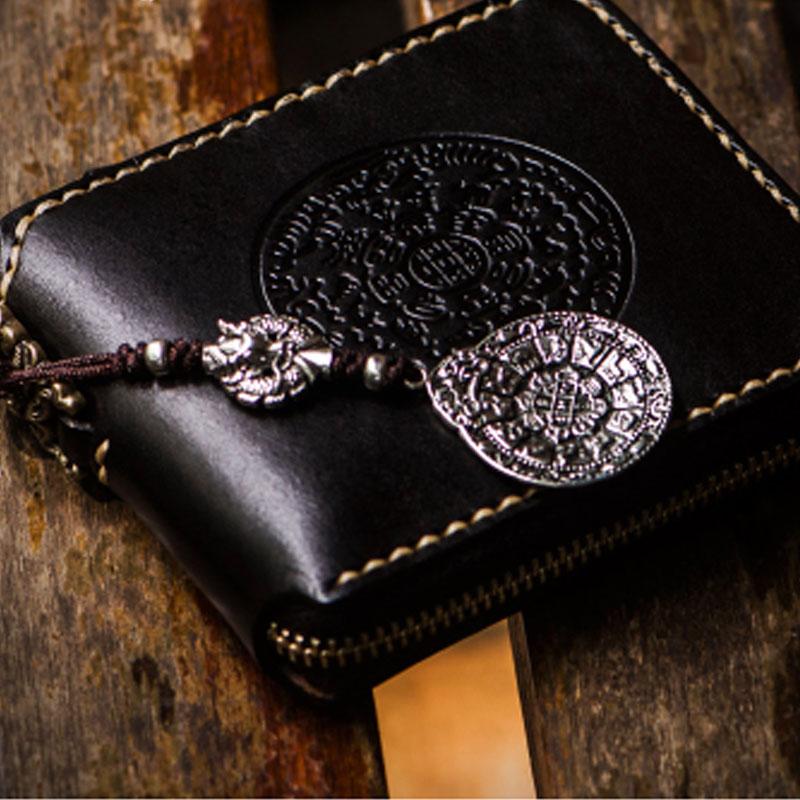 Handmade Leather Tibetan Tooled Mens billfold Wallet Cool Small Chain ...