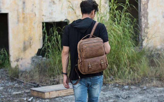 Brown Mens Leather Backpacks Travel Backpacks Laptop Backpack for men ...