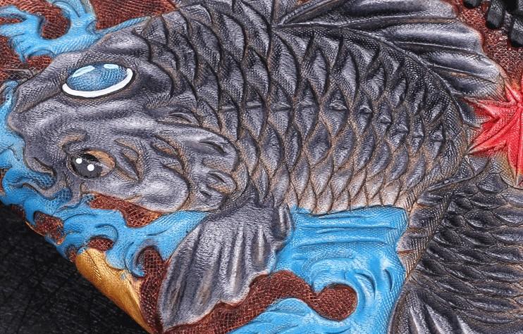 Handmade Leather Carp Mens Tooled Long Chain Biker Wallet Cool Leather ...