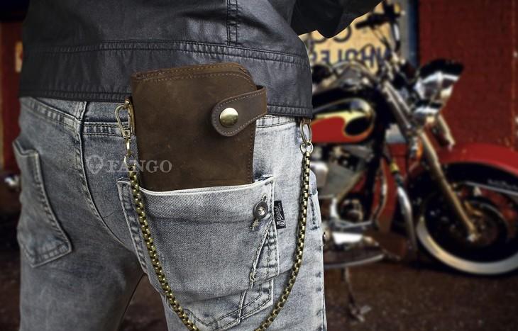 Handmade Genuine Leather Long Biker Wallet Mens Cool Chain Wallet Truc ...