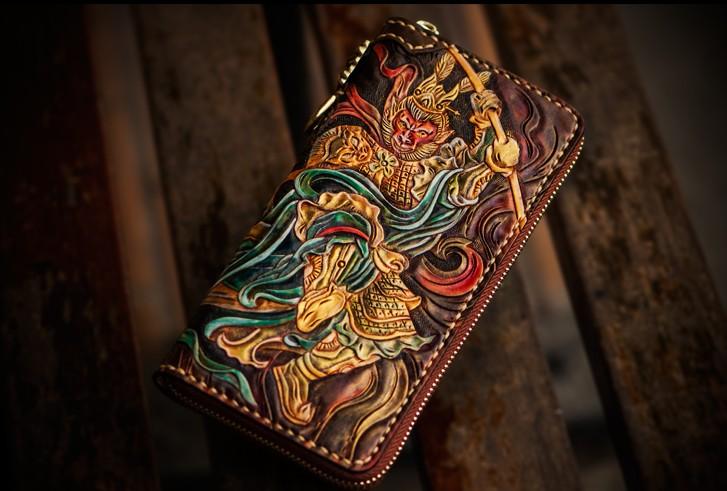 Handmade Leather Tooled Monkey King Mens Chain Biker Wallet Cool Leath ...