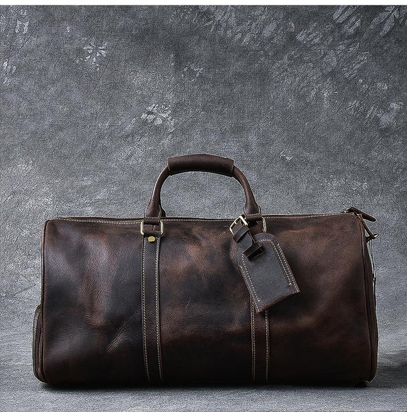 Retro Brown Leather Men's Business Overnight Bag Large Travel Bag Coff ...
