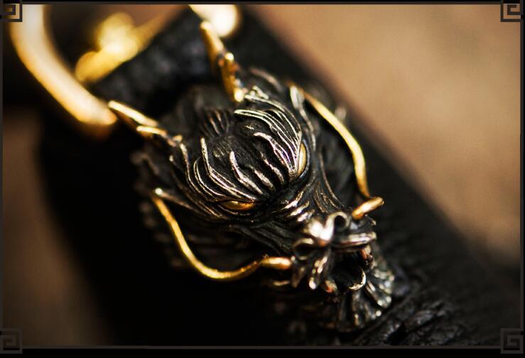 Handmade Leather Chinese Dragon Tooled Mens billfold Wallet Cool Chain ...