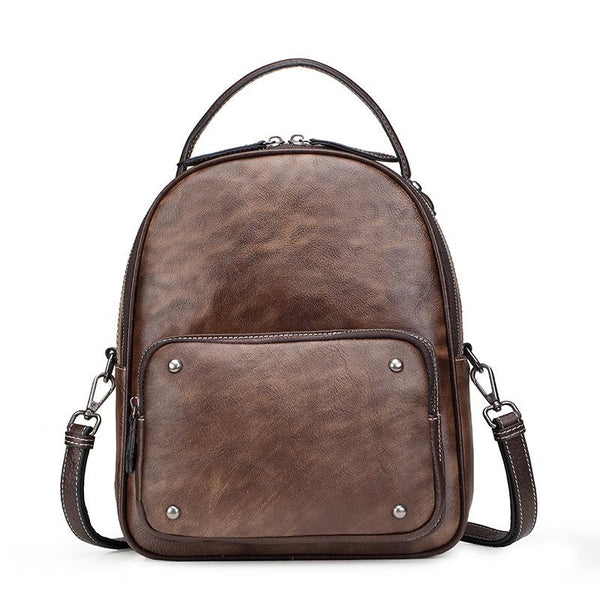 Brown Cool LEATHER Womens Small Red Backpack Mini College Backpack For ...