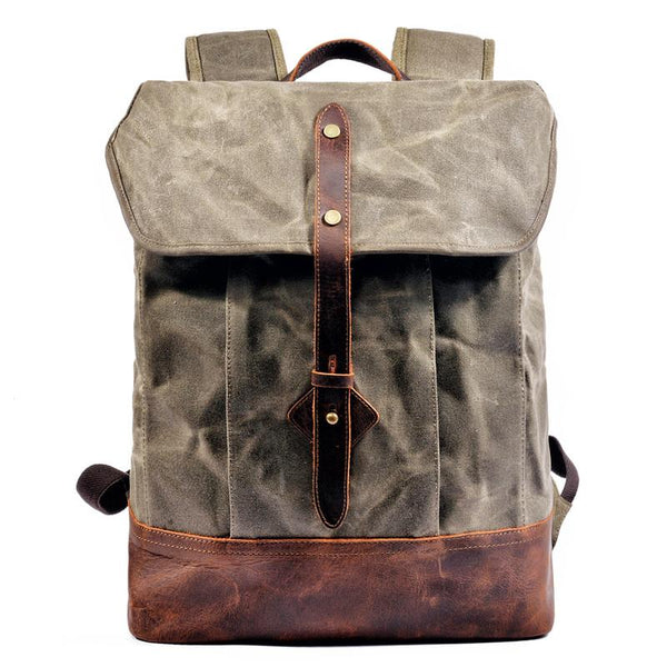 Cool Waxed Canvas Black Leather Waterproof 15'' Barrel Backpack Travel ...