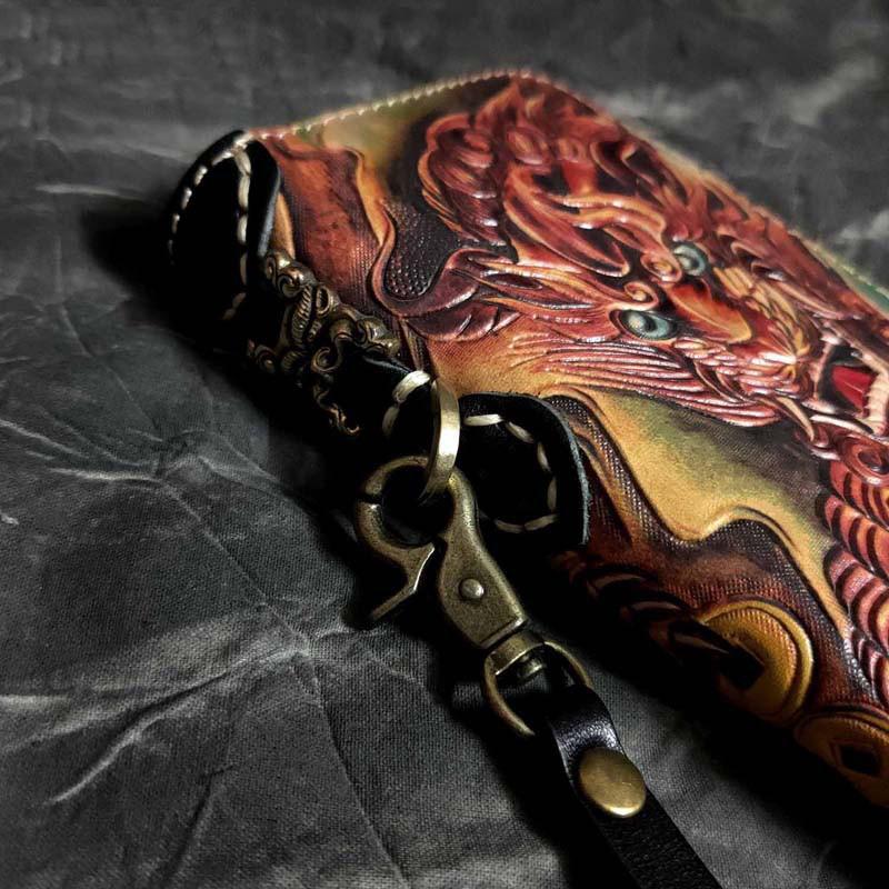 Badass Black Leather Men's Long Biker Handmade Wallet God Beast Tooled ...