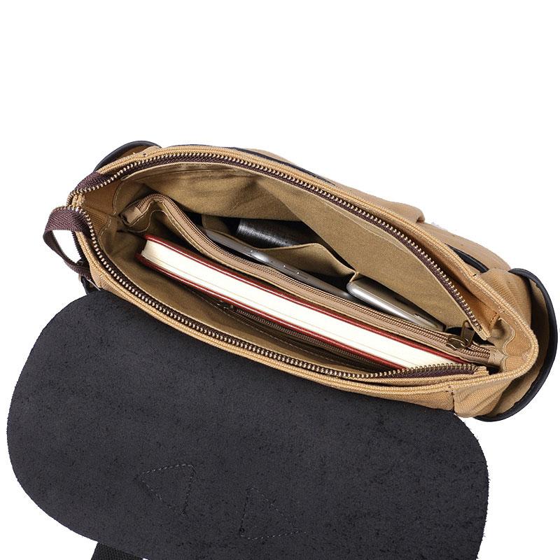 Mens Canvas Leather Saddle Side Bag Messenger Bag Canvas Shoulder Bag ...