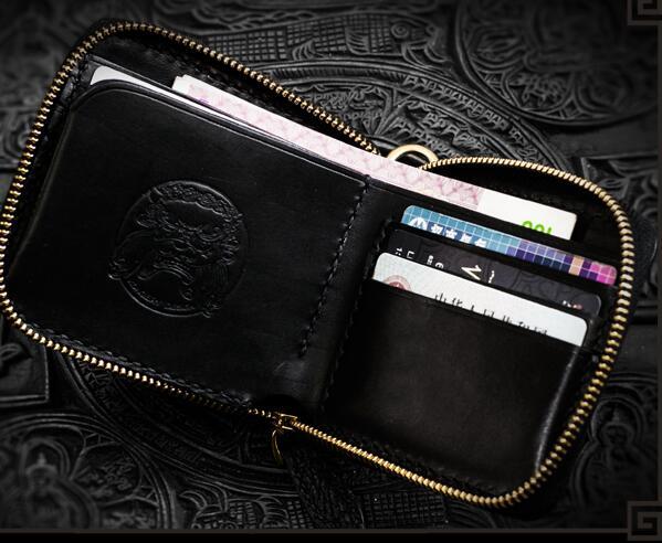 Handmade Leather Chinese Dragon Tooled Mens billfold Wallet Cool Chain ...