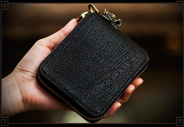 Handmade Leather Chinese Dragon Tooled Mens billfold Wallet Cool Chain ...