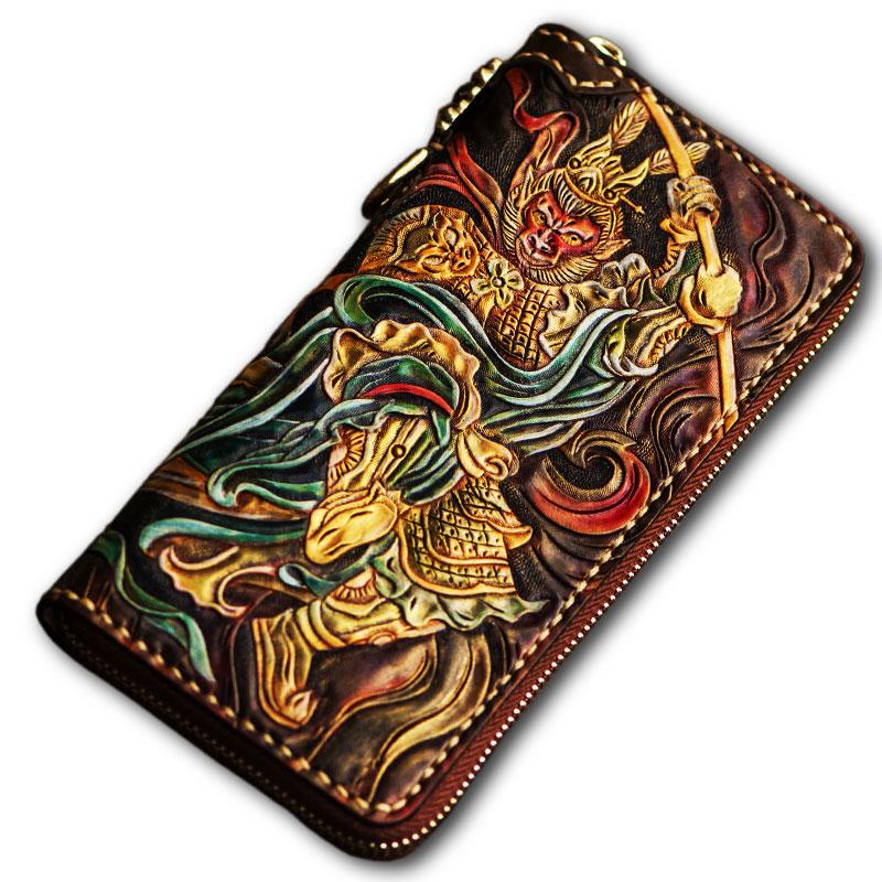 Handmade Leather Tooled Monkey King Mens Chain Biker Wallet Cool Leath ...