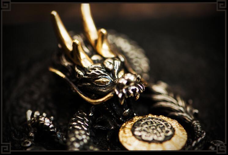 Handmade Leather Chinese Dragon Tooled Mens billfold Wallet Cool Chain ...