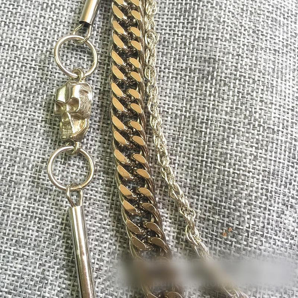 Badass Men's Silver Skull Triple Pants Chain Punk BIker Wallet Chain F ...