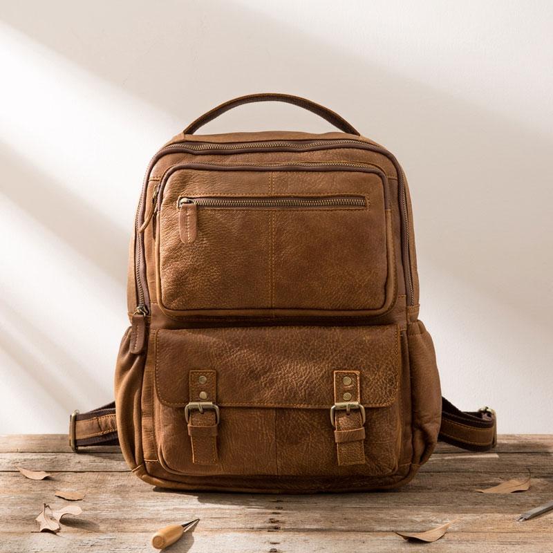 Brown Mens Leather Backpacks Travel Backpacks Laptop Backpack for men ...