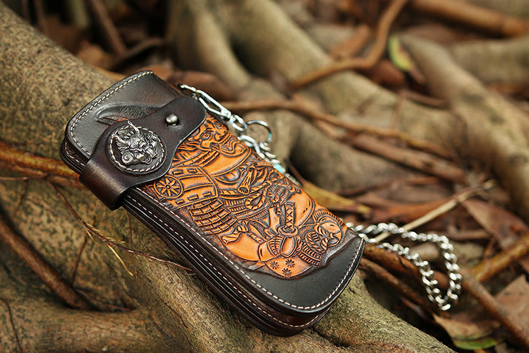 Cool Leather Japanese Samurai Tooled Biker Wallet Handmade Chain Walle ...