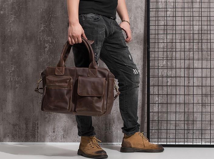 Cool Coffee Leather Mens Briefcase Work Handbag 15inch Laptop Bag Busi ...
