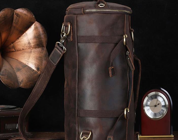 Cool Mens Leather Barrel Backpack Overnight Bag Travel Backpack Weeken ...
