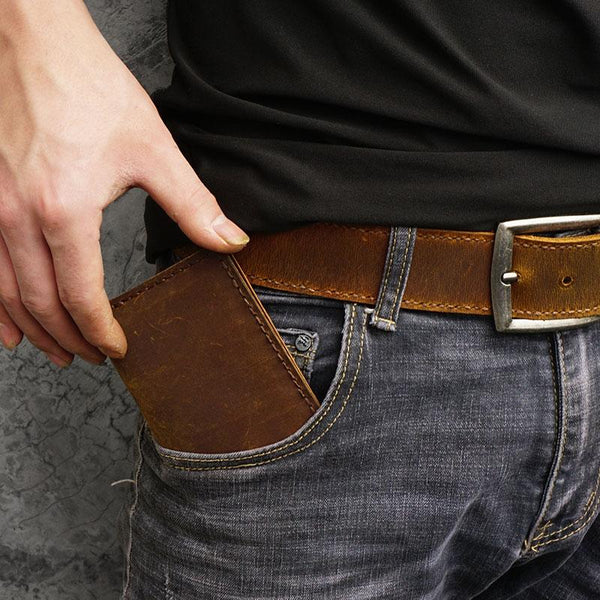 Handmade Blue Leather Mens Slim License Wallets Slim Bifold Card Walle ...