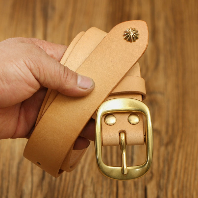 Handmade Mens Beige Leather Brass Belts Minimalist Leather Brass Belt ...