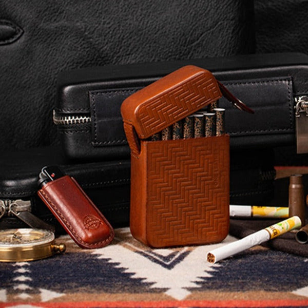 Classic Leather Mens 20pcs Cigarette Holder Cases Brown Stamped Cigare ...