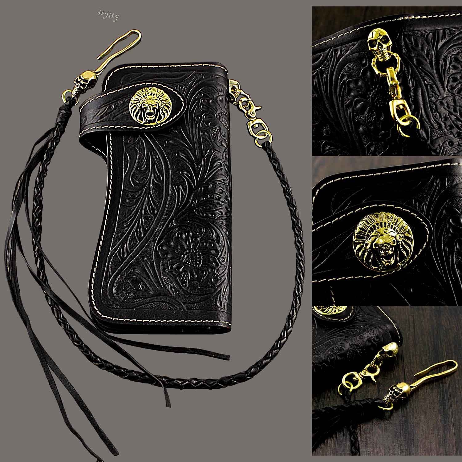 Handmade Black Leather Mens Biker Chain Wallet Biker wallet with Chain ...