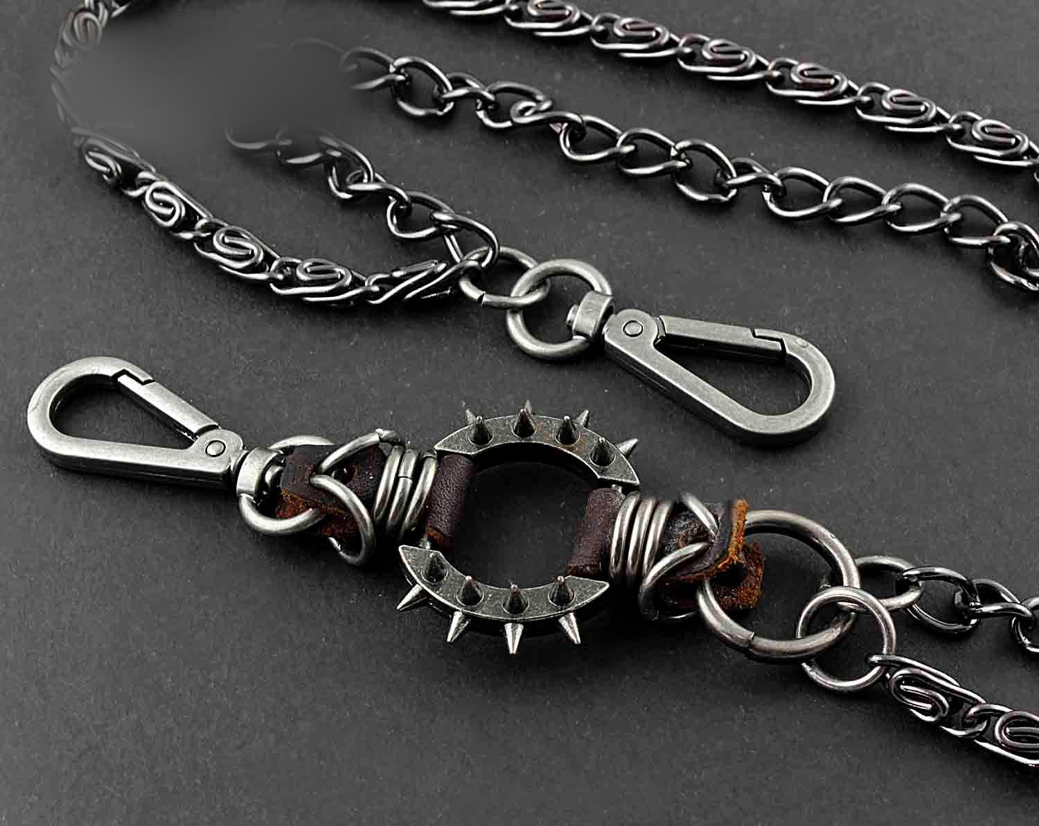 Solid Stainless Steel Leather Braided Long Wallet Chain Cool Punk Rock ...