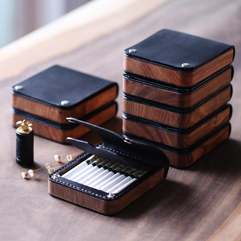 Handmade Wooden Leather Mens 20pcs Cigarette Case Cool Custom Cigarett ...