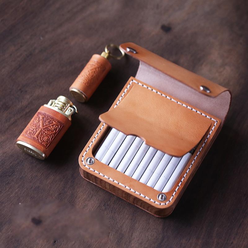 Handmade Wooden Leather Mens 20pcs Cigarette Case Cool Custom Cigarett ...