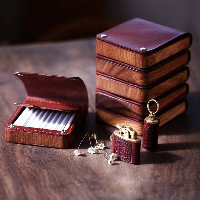 Handmade Wooden Leather Mens 20pcs Cigarette Case Cool Custom Cigarett ...