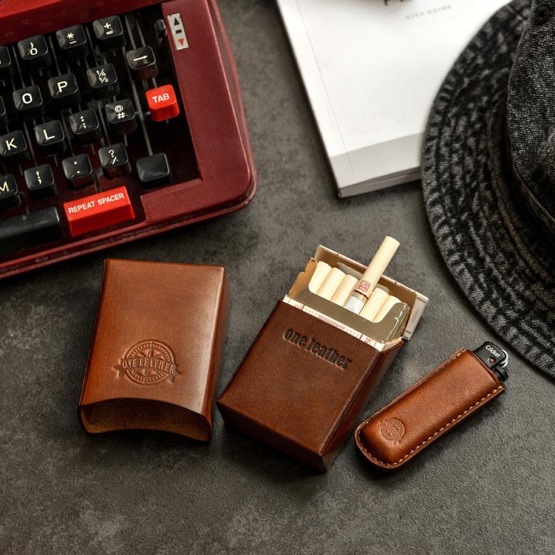 Handmade Brown Leather Mens 20pcs Cigarette Case Cool Custom Cigarette ...