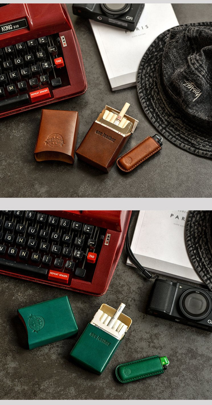 Handmade Brown Leather Mens 20pcs Cigarette Case Cool Custom Cigarette ...